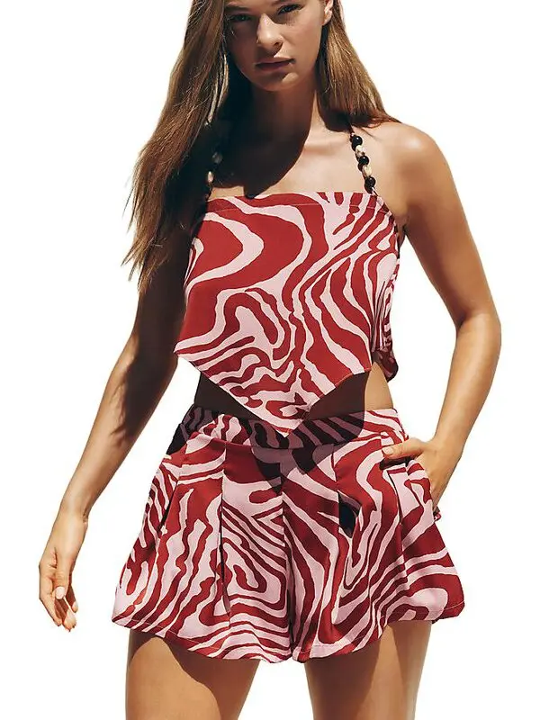 CELANDINE Printed Scarf Crop Top - Pink Pattern