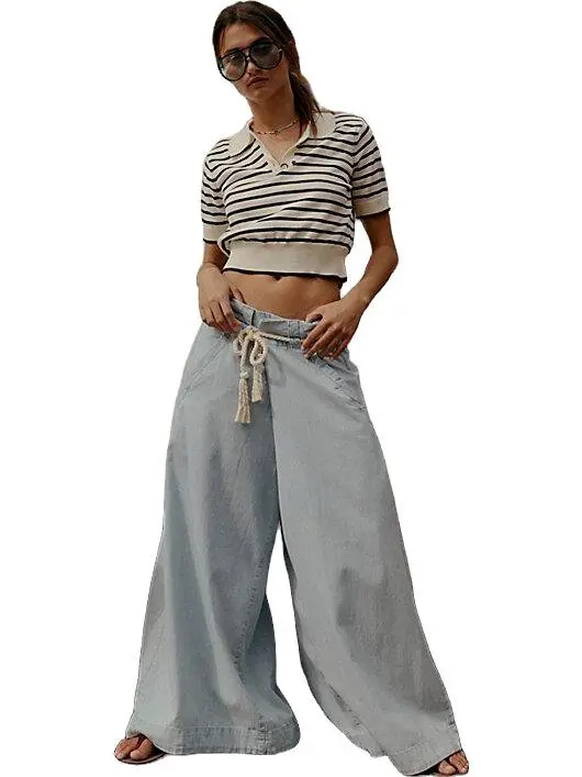 Free People We The Free Harbor Wrap Wide Leg Jeans - Zephyr