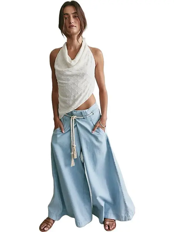 Free People We The Free Harbor Wrap Wide Leg Jeans - Zephyr