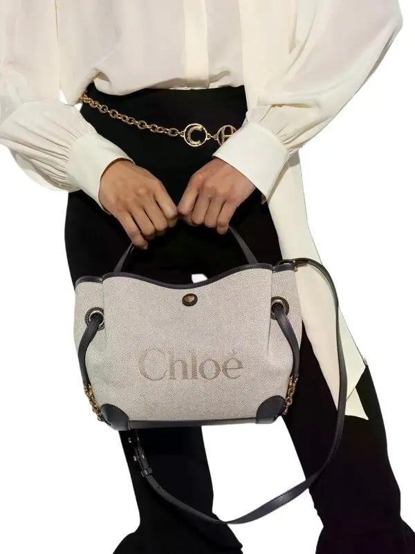Chloé Clover Logo-print Leather-trim Tote Bag - Neutrals