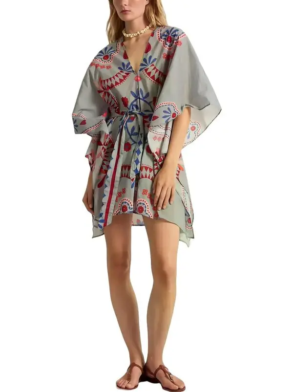 Mare Di Latte Mini Pauline Embroidered Kaftan Dress - Grey