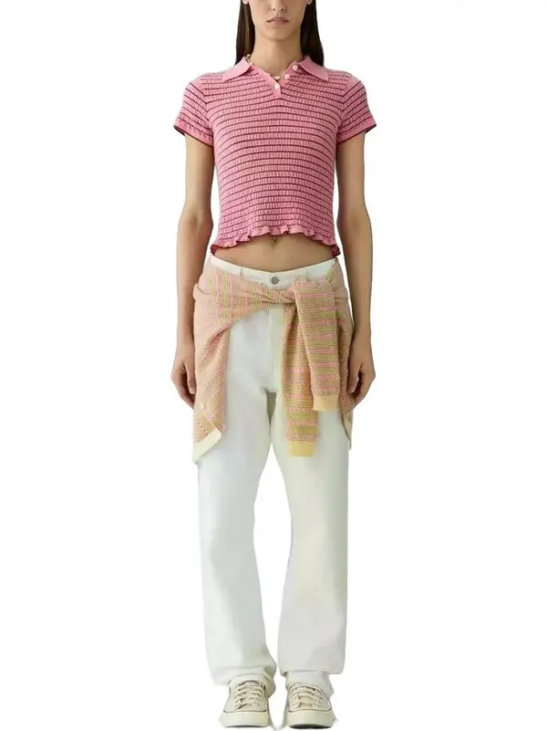 Guest In Residence Smocked Striped Polo Shirt - Pink