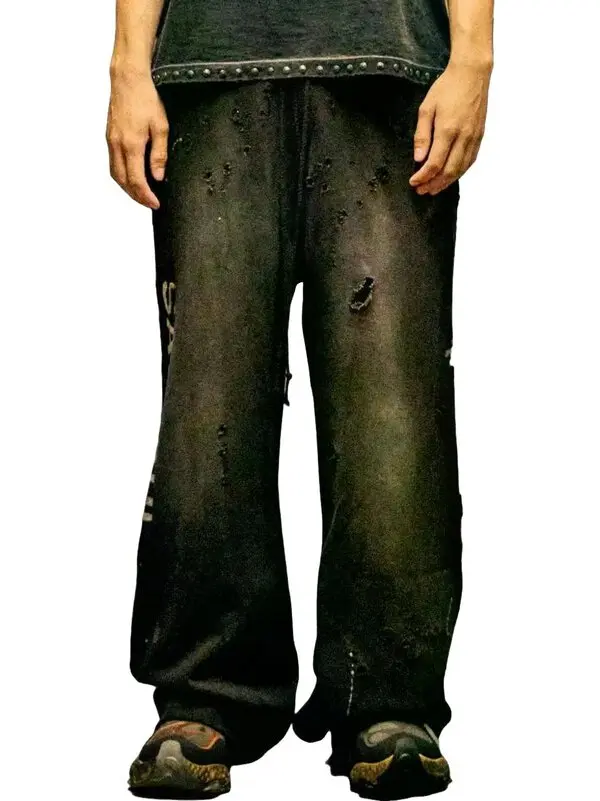 SATOSHI NAKAMOTO Luke Distressed-effect Wide-leg Track Pants - Black