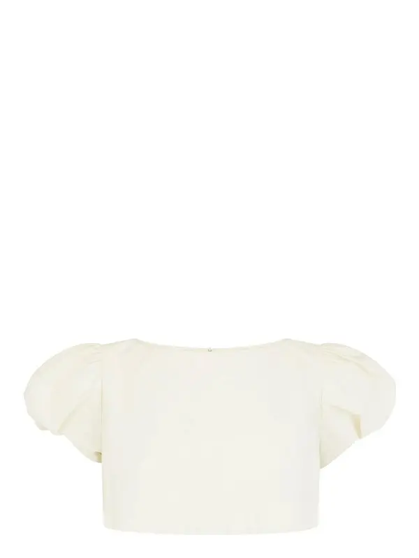 HARRIS TAPPER Cotton Crop Top With Puff Sleeves - Ivory