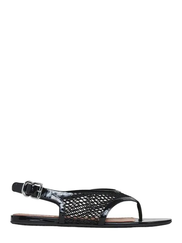 Alaïa Mesh And Patent Leather Thong Sandals - Black