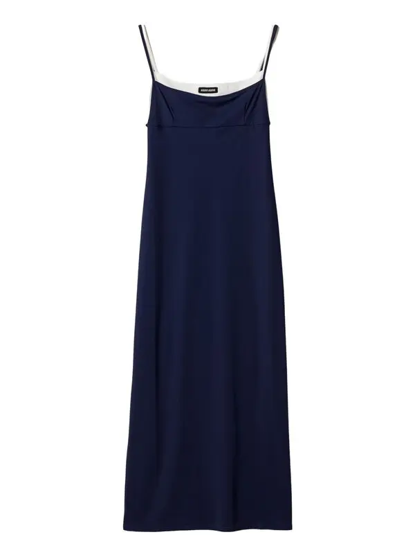 Miu Miu Stretch Jersey Midi Dress With Jacquard Logo - Blue
