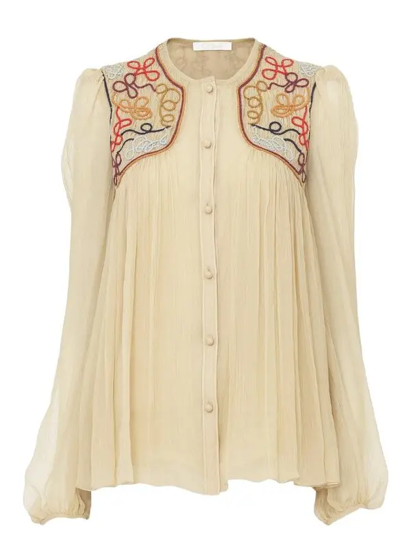 Chloé Embroidered Long-sleeve Blouse - No