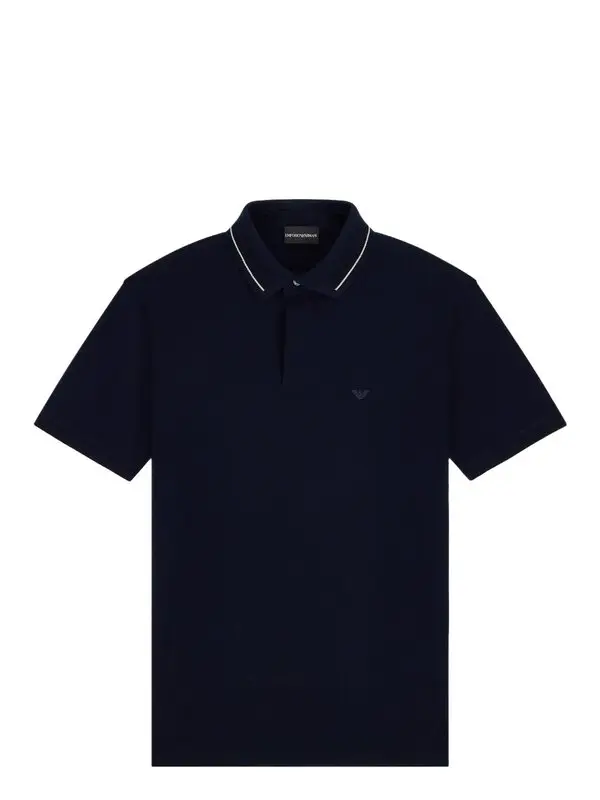 Emporio Armani Logo-embroidered Contrast-trim Polo Shirt - Navy
