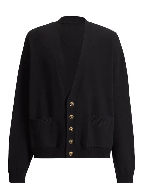 Balmain Eco-cashmere Cardigan With Lion Emblem Buttons - Black