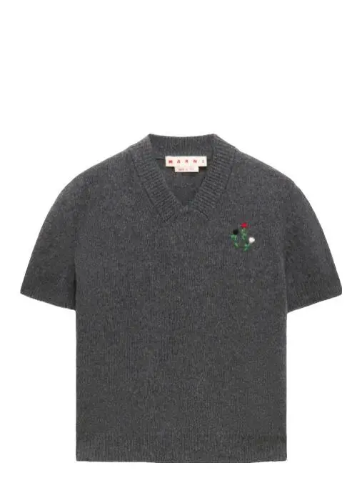 Marni Short-sleeve Embroidered V-neck Jumper - Grey