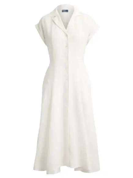 Polo Ralph Lauren A-line Linen Midi Shirt Dress - White