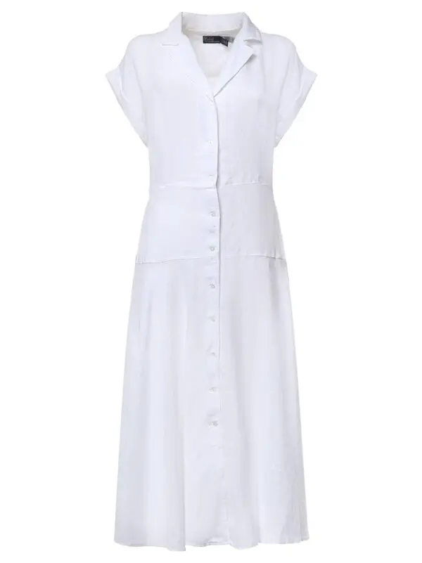 Polo Ralph Lauren A-line Linen Midi Shirt Dress - White