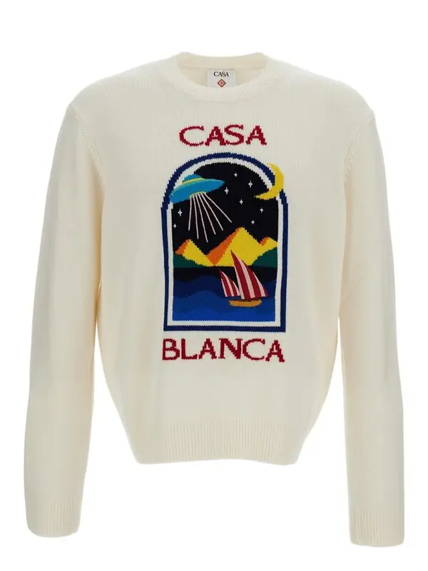 Casablanca Graphic Jacquard Wool Sweater - White