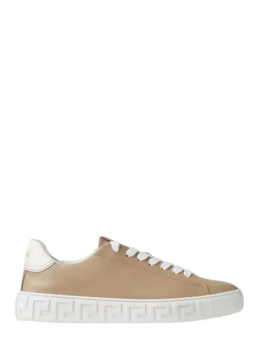 Versace Greca Leather Low Top Sneakers - Nude