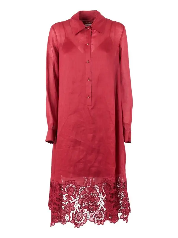 Max Mara Lace Detailed Midi Shirt Dress - Red