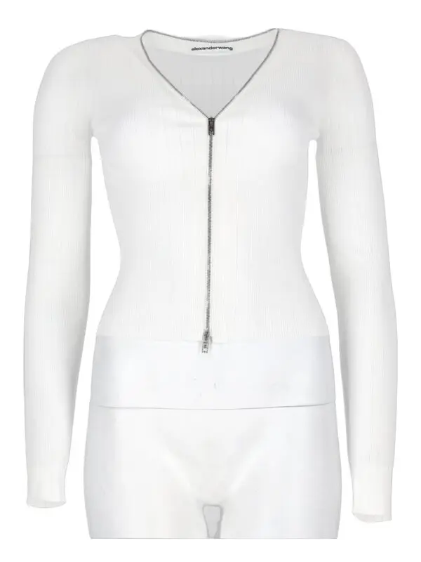 Alexander Wang Ribbed-knit Zip-fastening V-neck Cardigan - White