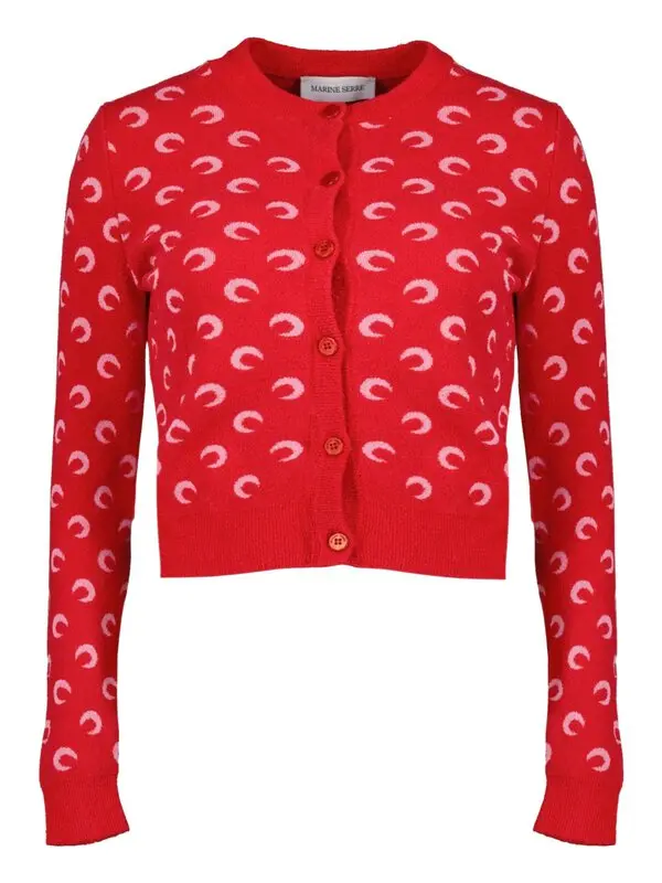 MARINE SERRE Moon Circular Wool Jacquard Cardigan - Red