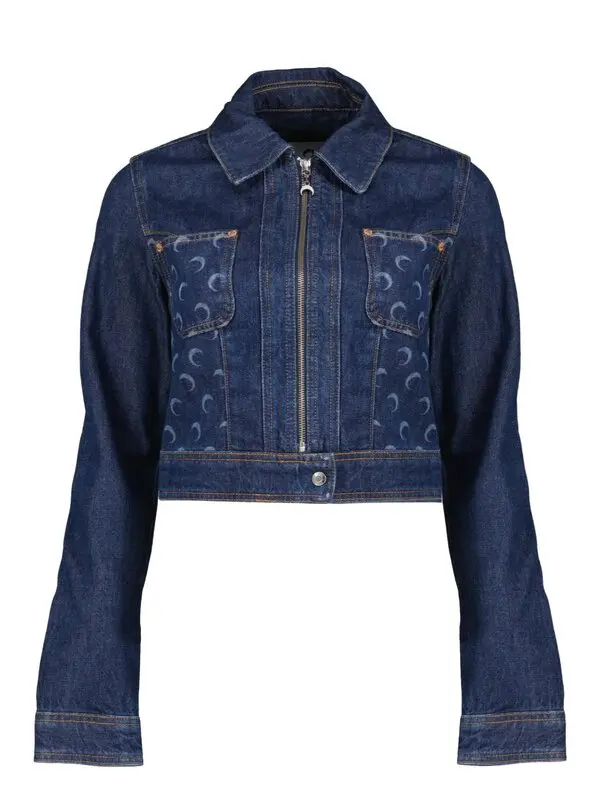MARINE SERRE Moon Print Cropped Denim Jacket - Blue