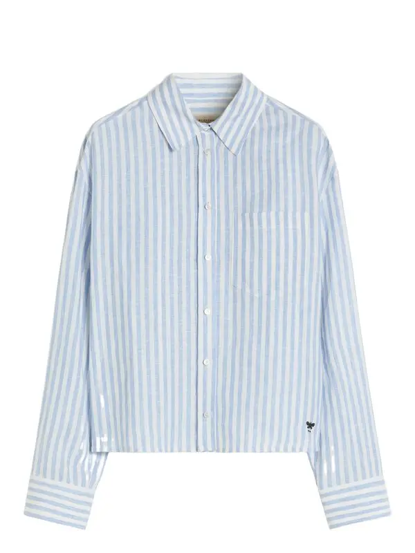 Max Mara Striped Shirt With Classic Collar And Dropped Shoulders - Light Blue