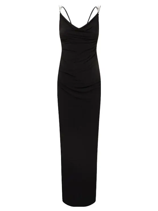 Coperni Backless Gown With Metal Logo Clip - Black