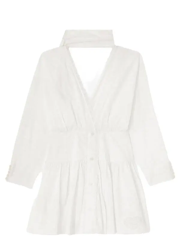 GANNI Cotton Lace Trim Wrap Dress - White