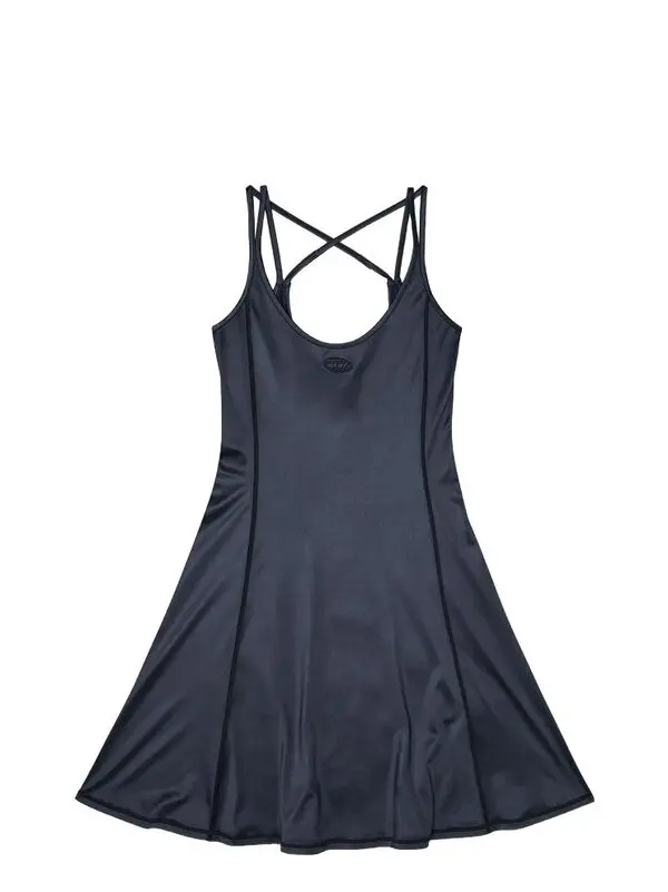 DIESEL® Grey Spaghetti Strap Flared Dress With Oval D Embroidery - Gray
