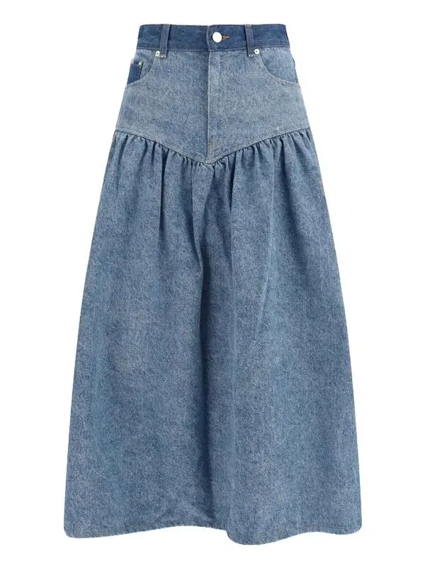 GANNI Pleated Denim Skirt - Blue