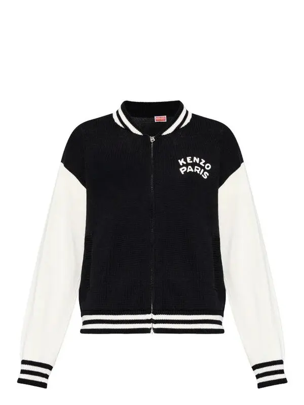 Kenzo Rib-knit Zip-up Sweatshirt With Embroidered Logo - Black