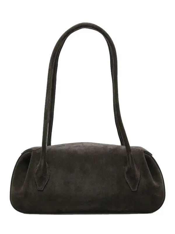 Yuzefi Suede Shoulder Bag With Debossed Logo - Brown