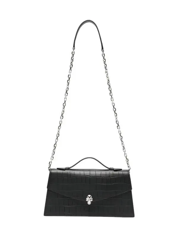Alexander McQueen Crocodile Effect Leather Shoulder Bag - Black
