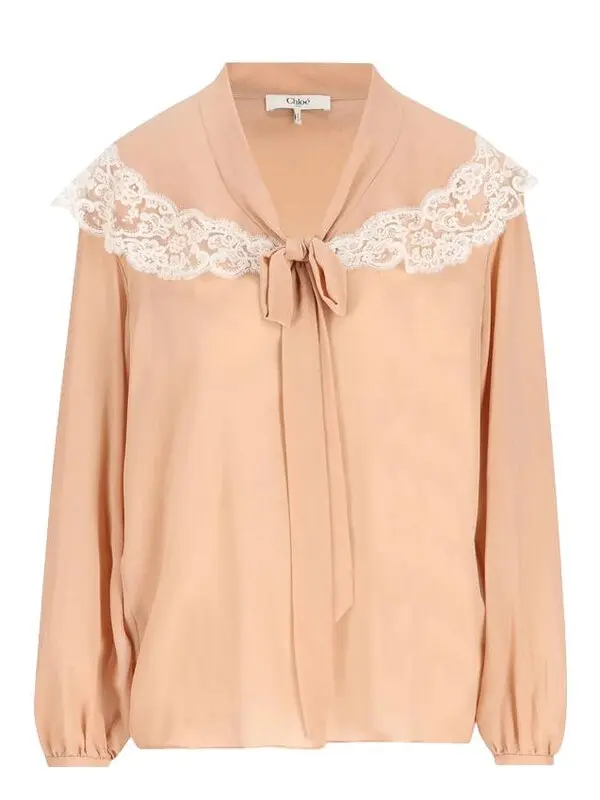 Chloé Silk Lace Detail Blouse - Orange