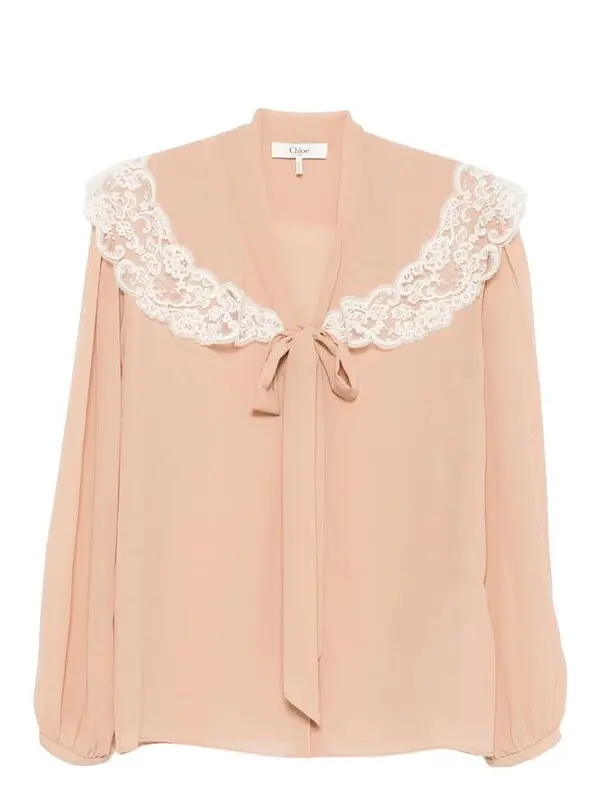 Chloé Silk Lace Detail Blouse - Orange