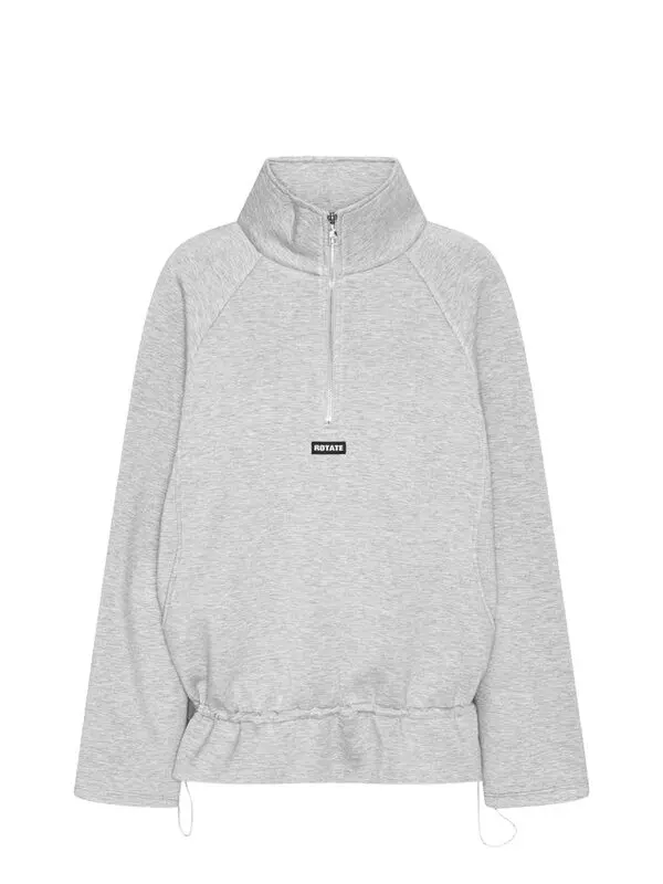 ROTATE BY BIRGER CHRISTENSEN Grey High Neck Zip-up Sweatshirt With Drawstring Hem - Gray