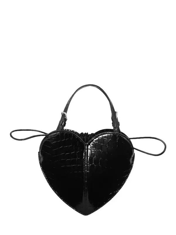 ROTATE BY BIRGER CHRISTENSEN Heart Shape Tote Bag With Crocodile Effect - Black