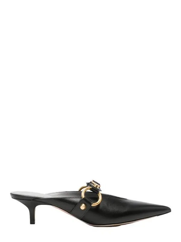 Balenciaga Leather Pointed Toe Kitten Heel Mules - Black