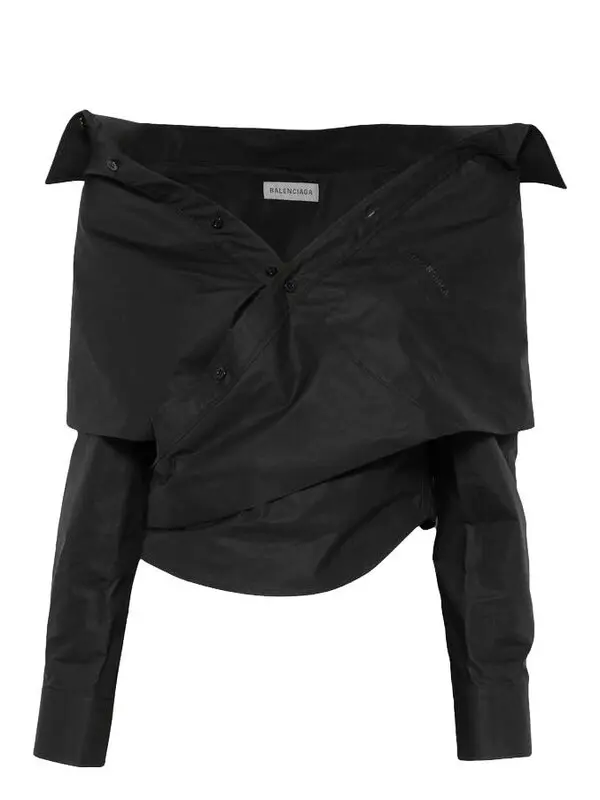 Balenciaga Off-shoulder Wrap Blouse With Buttoned Cuffs And Rear Tie - Blue