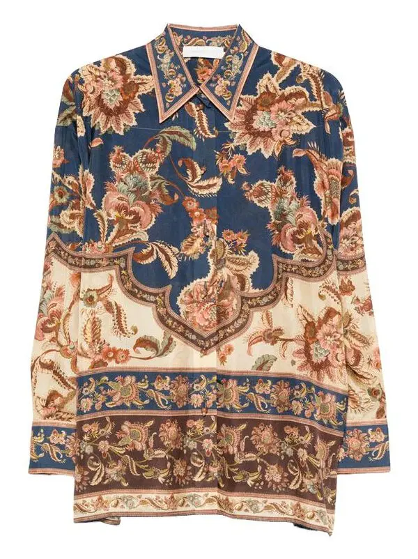 Zimmermann Floral Silk Long Sleeve Shirt - Brown