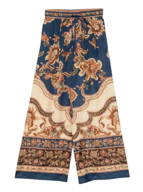 Zimmermann Floral Print Silk Palazzo Pants - Blue