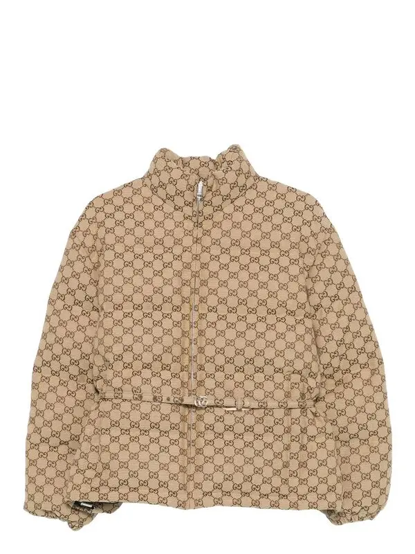 Gucci Gg Canvas Quilted Puffer Jacket With Belt - Cream