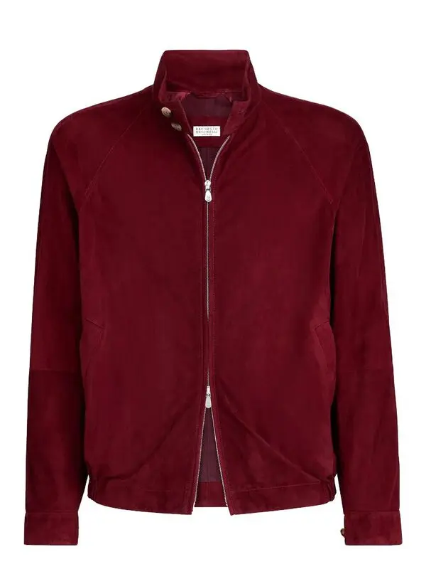 Brunello Cucinelli Suede Stand Collar Zip-up Jacket - Red