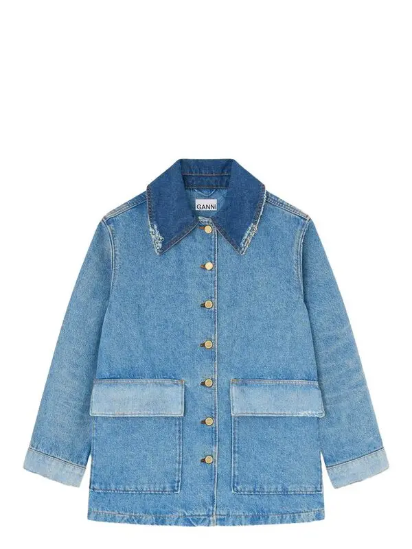 GANNI Denim Jacket With Raw-cut Collar - Blue