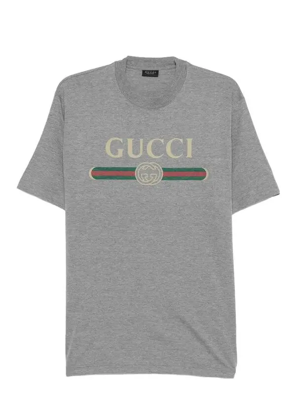 Gucci Grey Logo Print Cotton T-shirt - Gray