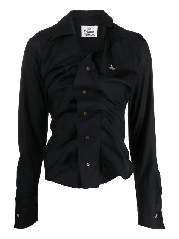 VIVIENNE WESTWOOD Cotton Ruched Bodice Asymmetric Design Shirt - Black