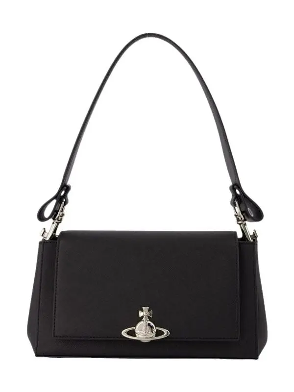 VIVIENNE WESTWOOD Calf Leather Tote Bag With Silver-tone Orb Plaque - Black