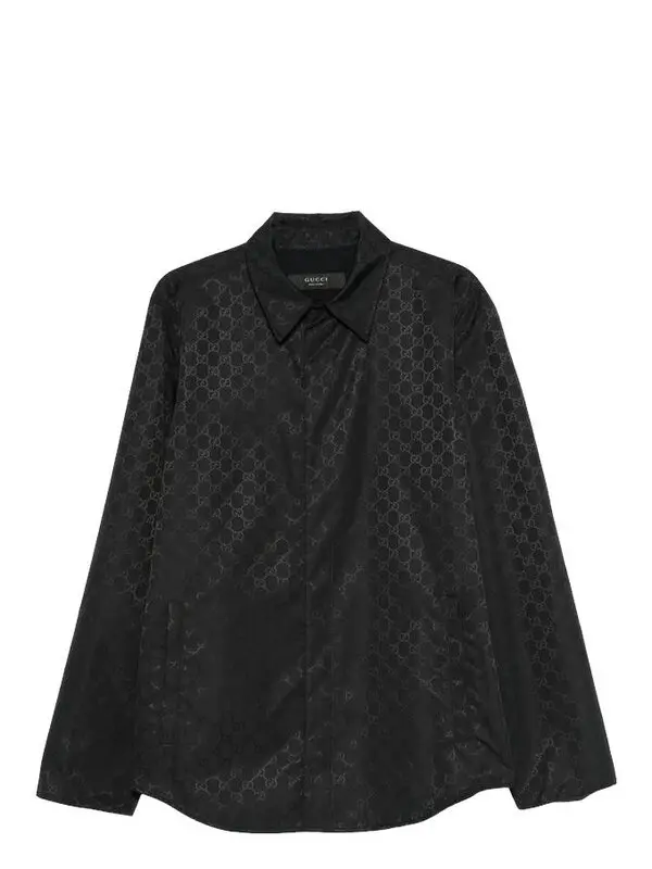 Gucci Gg Supreme Pattern Silk Blend Shirt Jacket - Black
