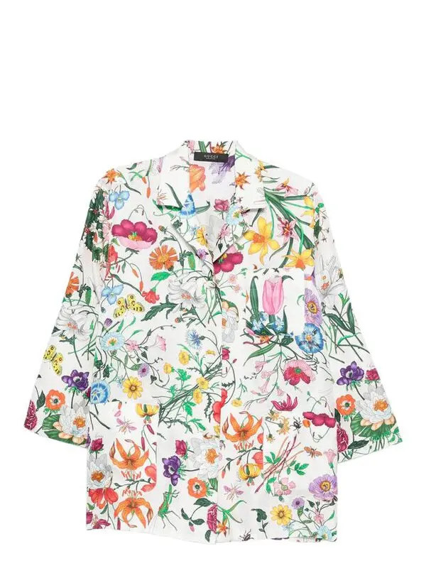Gucci Flora Print Silk Shirt - White