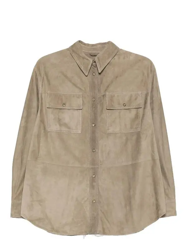 Brunello Cucinelli Suede Point Collar Shirt - Cream