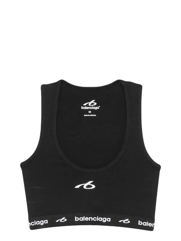 Balenciaga Cropped Logo Racerback Sports Bra - Black
