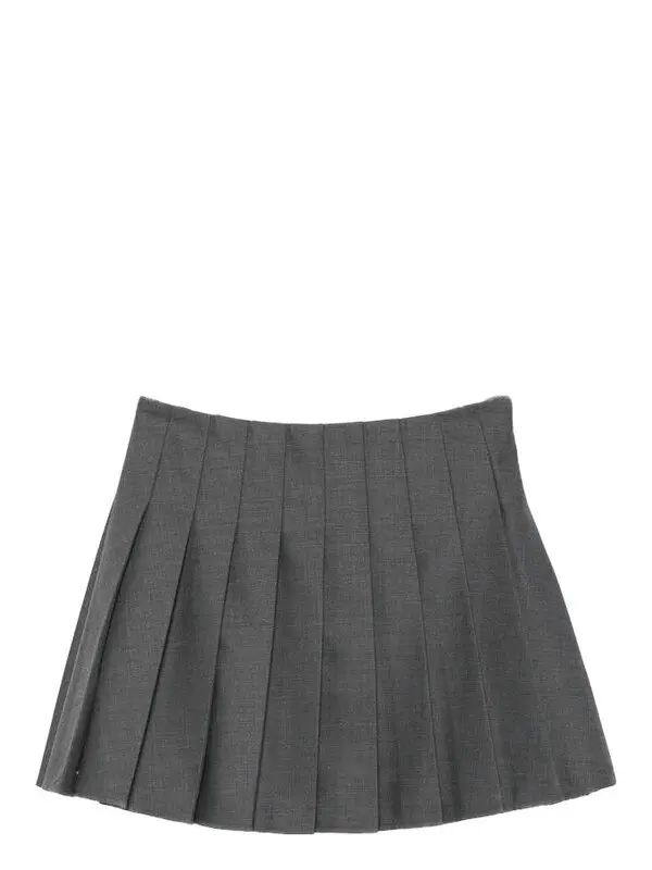 SELF-PORTRAIT Pleated Wool Blend Skirt With Lace Trim - Gray