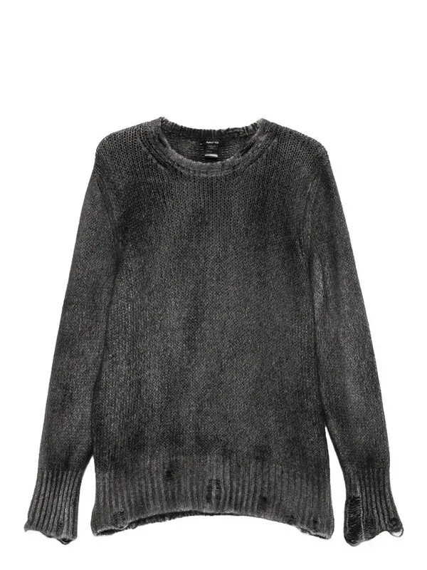 Avant Toi Grey Cashmere Crew Neck Distressed Sweater - Gray